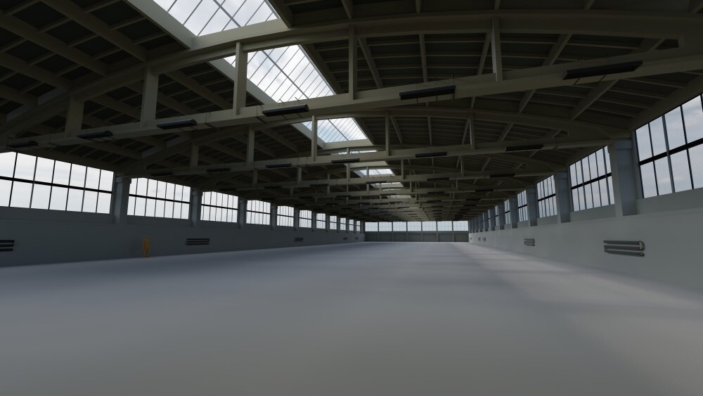 Factory Hall Interior with Skylights and Window Walls 3D model ...