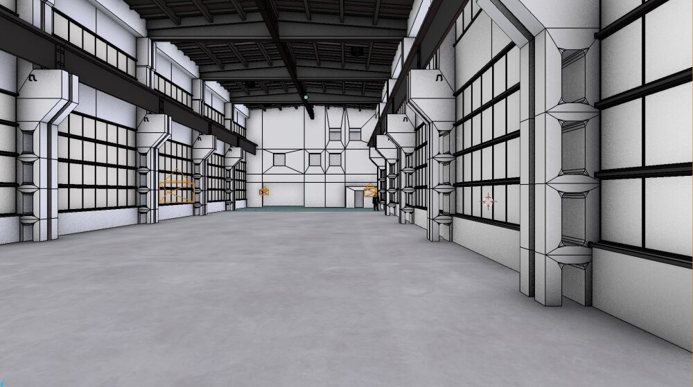 Factory Hall Interior with Grid Windows 3D model - Download ...